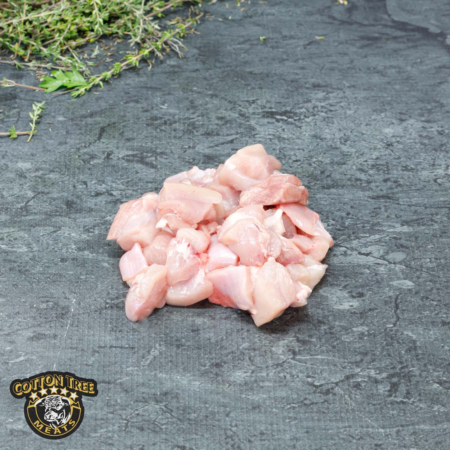 CHICKEN THIGH FILLET DICED 2CM 2KG PKTS