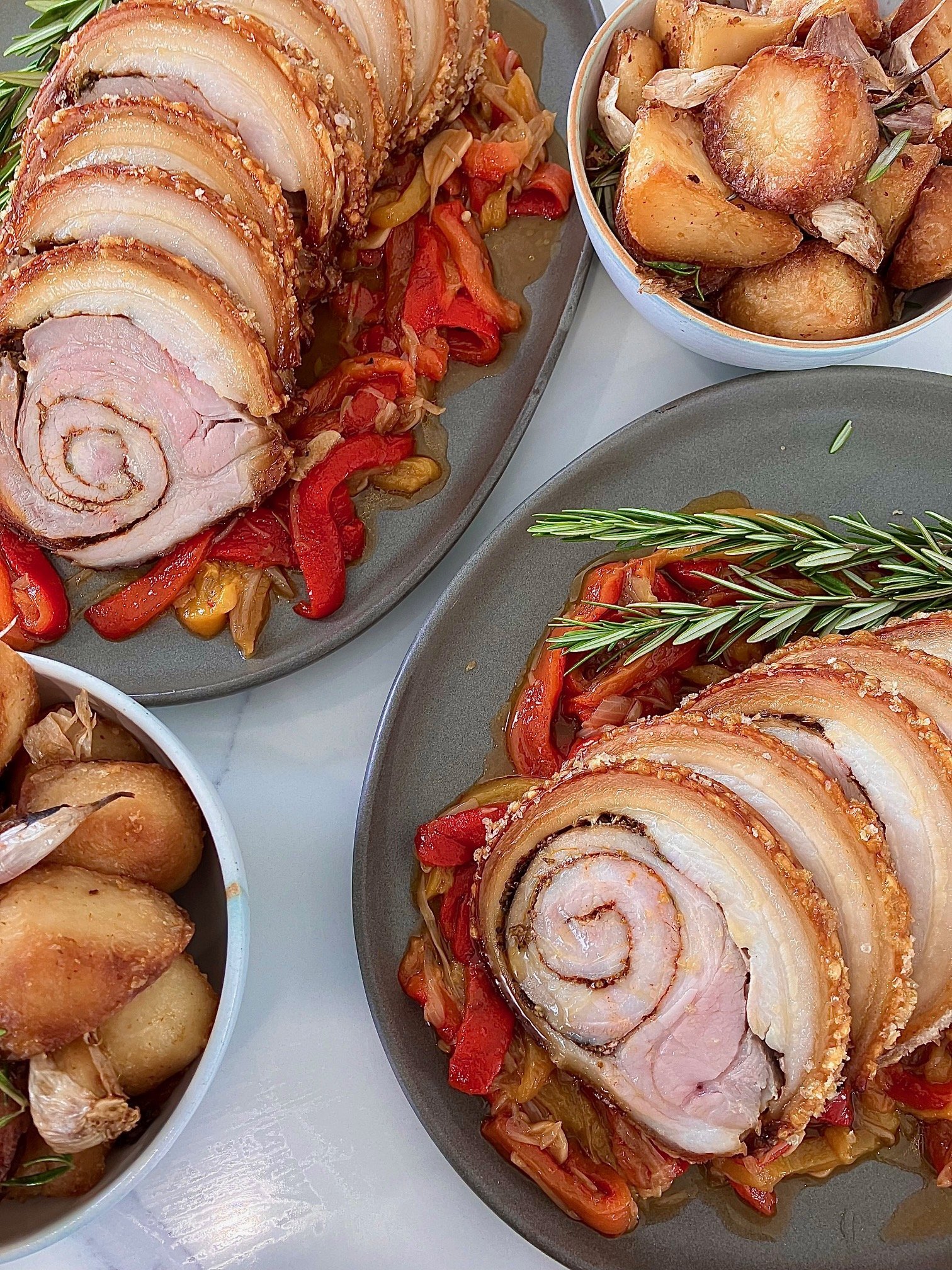 Rolled Porchetta with Nduja & Fennel Stuffing & salsa verde