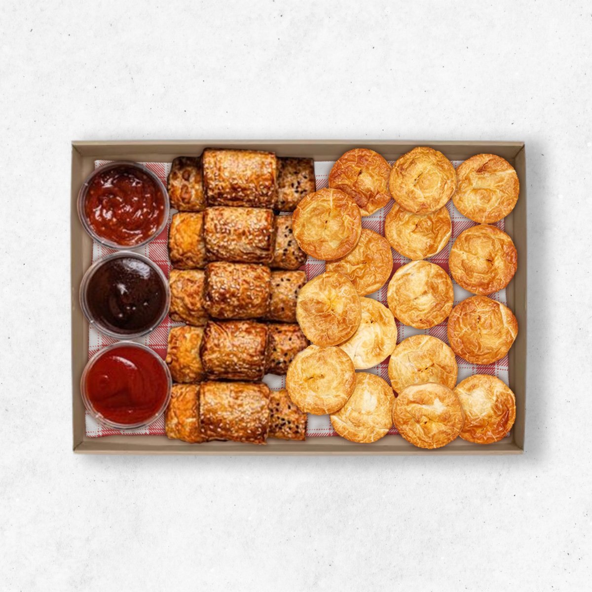 Mixed Gourmet Beef Sausage Roll and Pie Platter